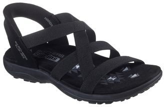 Skechers Sandale SKECHERS REGGAE SLIM-STRETCH FLEX, Damen, Gr. 38, schwarz, Lederimitat, Textil, Fischgratmuster, unifarben, Schuhe Sandale, Flats, Trekking Sa