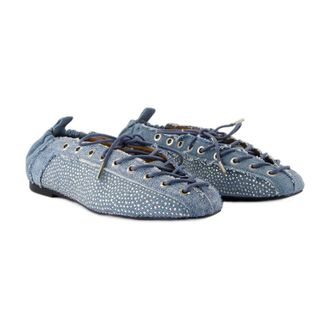 Ganni Eyelet Cotton Ballerina Flat - Blue