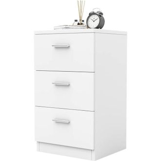 Costway Nachttisch mit 3 Schubladen, Holz, Nachtschrank Aktenschrank, 38x35x66cm Weiß - Costway