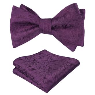 Alizeal Herren Retro Paisley Selbst Fliege und Taschentuch Set, Pflaume Lila