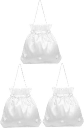 Beaupretty 3 Pièces Sac à Main de Mariage Satin Blanc avec Fleurs Sacoche Mariée Légère et Pochette pour Enveloppes et Cartes Sac Main Demoiselle Élégant pour Cé