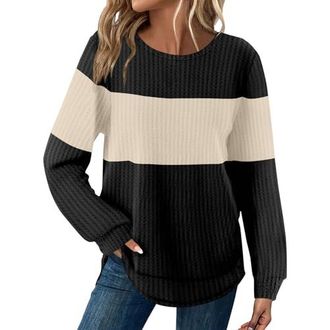 Generic Pull Femme Hiver Chic et &eacute;l&eacute;gant col Rond Pullover Ample D&eacute;contract&eacute; Sweatshirts Mode Imprim&eacute; &agrave; Carreaux Manche Longue Pull Femme Chaud Tops Beige
