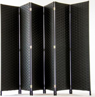 PEGANE Paravent de 6 pans tress&eacute; en fibres naturelles coloris noir - Dim : H180 x L270 cm
