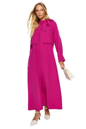 Trendyol Trendyol Womens Damen Gerade Maxi Lange Ärmel Lässig Regulär Hijab-Kleid Dress, Pink, s
