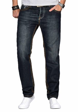 Alessandro Salvarini Herren Jeans Comfort Fit Dicke zier N&auml;hte Jeanshose Kontrastnaht Komfort-Jeans [AS-220-Dunkelblau-W34-L30]