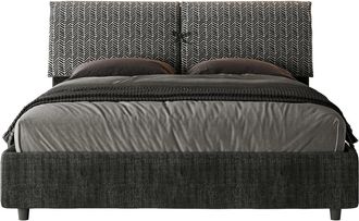 Les Tendances Les Tendances - Letto Matrimoniale Rivestito In Tessuto Aragona - Mados - Colore: Blu/blu - Dimensione Rete: 160x190 - Tipologia Letto: Alzata Doppia