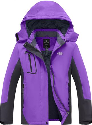 Wantdo Damen Berg Ski Jacke W&auml;rmer Winter Fleece M&auml;ntel Wasserdichter Atmungsaktive RegenM&auml;ntel Outdoor Kapuzen Windbreaker Jacken Violett XL