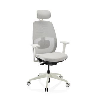 hjh OFFICE B&uuml;rostuhl Skandis Pro mit Kopfst&uuml;tze - Ergonomischer Profi-Drehstuhl mit Synchronmechanik, 3D-Netzr&uuml;ckenlehne, Lordosenst&uuml;tze & 4D-Armlehnen, Grau