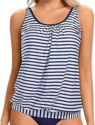 Yonique Maillot de bain tankini pour femme Imprimé floral Coupe ample - bleu - Taille M
