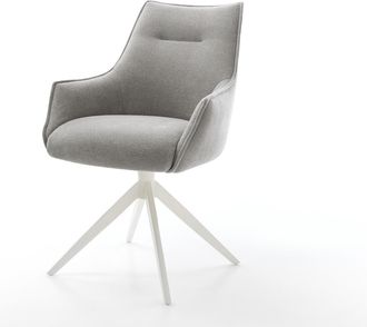 DELIFE Drehstuhl Alja-Flex mit Armlehnen Strukturstoff Soft Grau Kreuzgestell breit Wei&szlig; 360&deg; drehbar Wippfunktion Taschenfederkern, Esszimmerst&uuml;hle