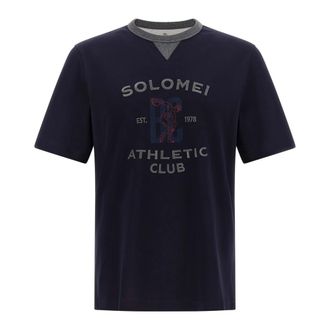 Brunello Cucinelli T-Shirt aus Baumwoll-Jersey mit Solomei Athletic Club Print - - Tops - Herren - Blau - L
