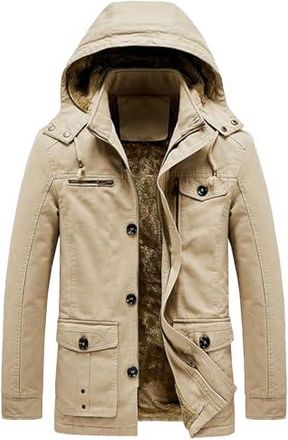 Generic Veste dhiver chaude et &eacute;paisse pour homme, doubl&eacute;e en sherpa, style militaire, avec capuche amovible, couleur kaki 1353, taille 5XL