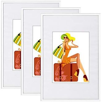 Woltu Lot de 3 Cadre Photo 40x60 cm avec Passe Partout, Cadre et Plaque en Plastique, Cadre Poster pour Décoration Murale ou sur Table, Suspendre Horizontal