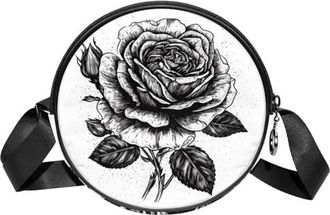 Generic Sac &agrave; bandouli&egrave;re Circle pour femme, petit sac &agrave; bandouli&egrave;re noir et blanc avec fermeture &eacute;clair, bretelles r&eacute;glables, sac &agrave; main rond d&eacute;contract&eacute; pou