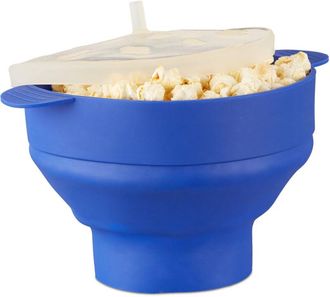 Relaxdays Relaxdays - 10 x Popcorn Maker Silikon f&uuml;r Mikrowelle, zusammenfaltbarer Popcorn Popper, Zubereitung ohne &Ouml;l, BPA-frei, blau