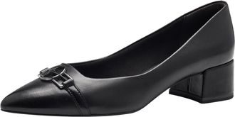 Tamaris Damen Pumps Leder Blockabsatz bequem; Black Leather, EU 38