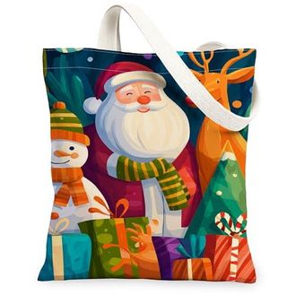 Generic Sacs fourre-tout r&eacute;utilisables en toile avec motif de P&egrave;re No&euml;l - L&eacute;gers et lavables - Pour le shopping en plein air, multicolore, 13x15 Inch