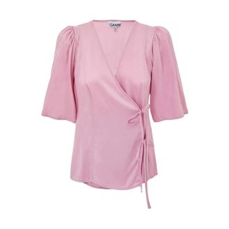 Ganni Satin-Oberteil mit Kreuzverschluss - - Blouses & Shirts - Damen - Rosa - S