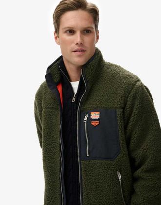 Superdry Veste style vintage en polaire et imitation peau de mouton - Vert kaki militaire