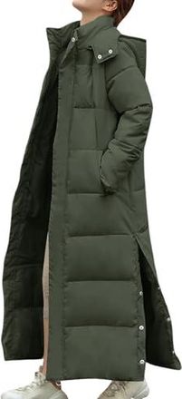 Generic Manteau long matelass&eacute; &eacute;pais pour femme avec capuche et fentes lat&eacute;rales - Imperm&eacute;able - Manches longues - Avec poches - Pour lext&eacute;rieur et la randonn