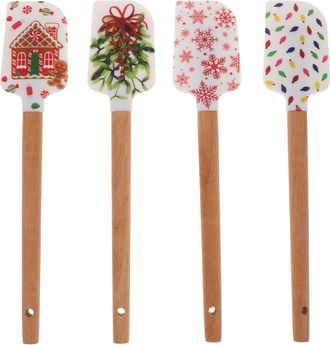 BESTONZON 5 St&uuml;ck Weihnachten Silikon Spatel Mit Holzgriff Teigschaber K&uuml;chenutensilien Weihnachtsmotiv Flexibel K&uuml;chenhelfer F&uuml;r Backen Kuchencreme Butter