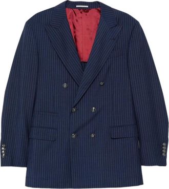 Brunello Cucinelli Homme, Vestes, Bleu, Taille: L Veste crois&eacute;e &agrave; rayures