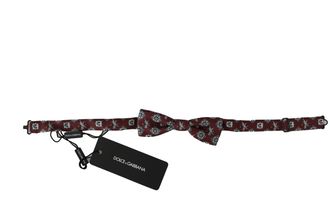 Dolce & Gabbana Men Bordeaux Maroon Lion Silk Adjustable Neck Bow Tie