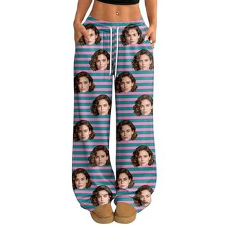 Generic Pantalon personnalis&eacute; pour femme avec photo de visage, pantalon de jogging &agrave; taille &eacute;lastique personnalisable, pantalon d&eacute;contract&eacute; avec poche, rose, 