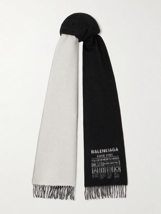 Balenciaga Fringed Two-tone Cashmere And Wool-blend Jacquard Scarf - Black