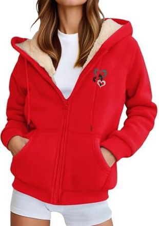Generic Vestes unisexes &agrave; capuche en polaire &agrave; fermeture &eacute;clair pour femme, veste dhiver chaude et douce avec poches pour sports de plein air d&eacute;contract&eacute;s, Ro