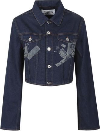 Jean Paul Gaultier Femme, Vestes, Bleu, Taille: 38 FR Veste en jean avec imprim&eacute; Trompe-loeil