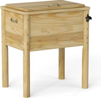 Costway Glaci&egrave;re de Terrasse en Bois, Glaci&egrave;re dExt&eacute;rieur 51L avec 3 Poign&eacute;e et D&eacute;capsuleur, Seau &agrave; Glace avec Bouchon de Vidange pour Jardin, Marron