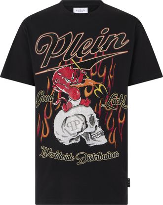 Philipp Plein Round Neck T-Shirt Little Devil Crystal