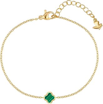 Glanzst&uuml;cke M&uuml;nchen Armband - Edelstahl Armband Malachit (synth.) Kleeblatt - Gr. ONESIZE - in Gold - f&uuml;r Damen