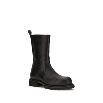 Rick Owens Mens Black Calf Leather Bos Taurus Flat Boots