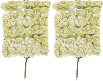 Milisten 144 St&uuml;ck Mini Fake Rose K&uuml;nstliche Papierrosen mit Stiel DIY Hochzeit Blumen Handgemachte Rosen