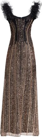 Gemy Maalouf Perlenverziertes Maxikleid mit ger&uuml;schten Schultern - Schwarz