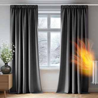Deconovo Vorh&auml;nge Blickdicht Kr&auml;uselband Gardinen Schlafzimmer Thermovorhang K&auml;lteschutz Verdunkelung, 245x140 cm(H&ouml;hexBreite), Dunkelgrau, 2er Set