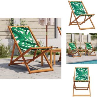 vidaXL Vidaxl - Strandstuhl Klappbar Blattmuster Massivholz Eukalyptus Stoff - Holzsessel - Gartenstuhl - Lounge Chair - Liegesessel - Outdoor M&ouml;bel