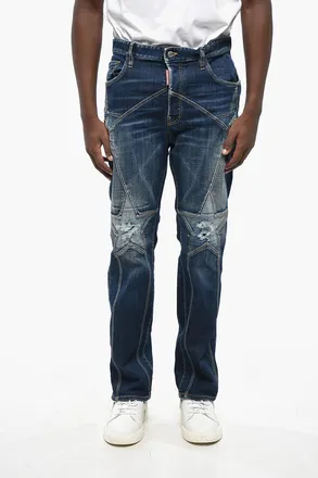Dsquared2 Jeans 642 Vintage Effect with Decorative Stars and Metallic Leather Patch 20cm Dsquared2