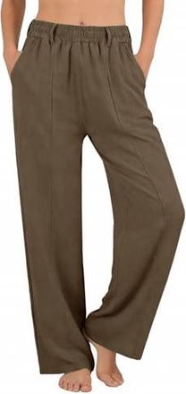 Generic Pantalon Palazzo &agrave; jambe large pour femme - Taille haute - Coupe droite - L&eacute;ger - Pour l&eacute;t&eacute;, la plage, les vacances, le salon - Taille &eacute;lastique - Pan