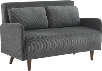 Sweeek Canapé Convertible en Velours côtelé - Panam - 2 Places scandinave. Pieds Bois foncé. Gris foncé. Banquette. Dossier inclinable