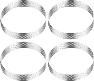 Westmark Tartelette-Rahmen 4 Stk. - Perfekte Tarte- und Quicheformen - Gleichmäßiges Backergebnis dank Perforation - Silber, 4 x Ø 10 cm