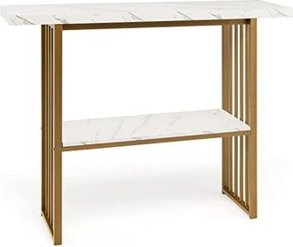 Giantex Table de Console en Imitation Marbre, Console Meuble Scandinave &agrave; 2 Niveaux Cadre en M&eacute;tal pour Salon, Couloir, Entr&eacute;e, 120 x 29,5 x 92,5 cm (Blanc)