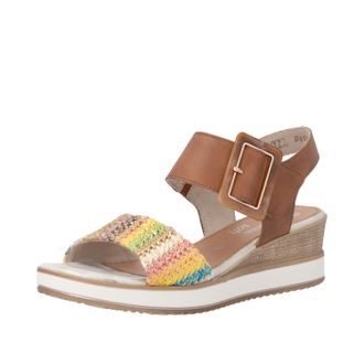 Remonte Sandalette REMONTE ELLE-Collection, Damen, Gr. 39, braun multicolor, Leder, Textil, Flechtoptik, Schuhe Sandalette, Sommerschuh, Sandale, Bequemschuh 
