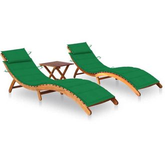 vidaXL Vidaxl - Sonnenliegen 2 Stk. mit Tisch und Auflagen Massivholz Akazie 219918