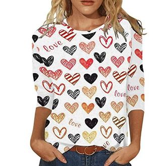 Generic T-shirt imprim&eacute; &agrave; manches trois-quarts et col rond pour la Saint-Valentin 2026, a, M