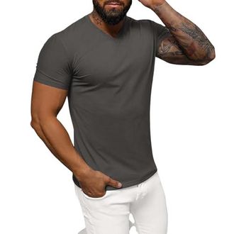 Generic T-shirt &agrave; manches courtes pour homme, coupe droite, tendance, printemps et d&eacute;contract&eacute;, col en V, couleur unie, pour sports dint&eacute;rieur et dext&eacute;rieur, 