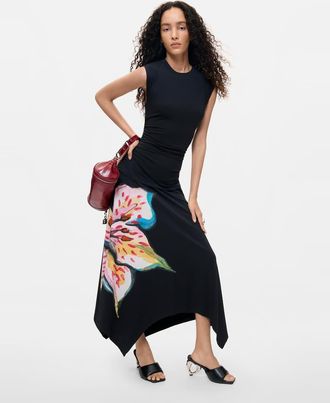 Desigual robe asym&eacute;trique &agrave; fleurs noire