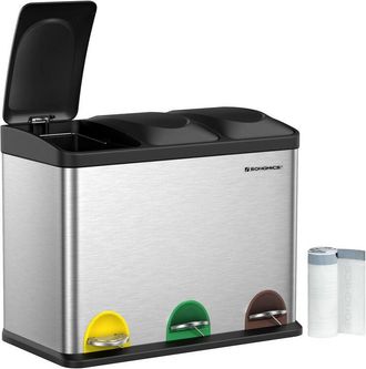 Songmics Songmics - 45L (3x15L) Poubelle de Cuisine Résistante avec pédales et 3 compartiments Tri Sélectif de recyclage en inox LTB45L